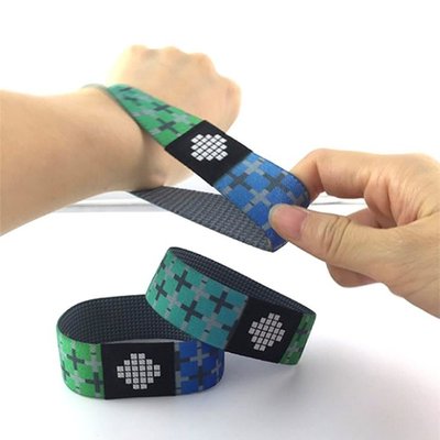 Custom Stretch Woven Rfid Elastic Fabric Chip Tag Wristband Mf Desfire Chip For Concert Party Cashless Payment