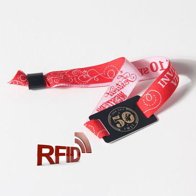 13.56mhz Hot Sell Rewritable Nylon Passive Rfid Chip Wristband Stretch Woven Band With Silk Printing For Events